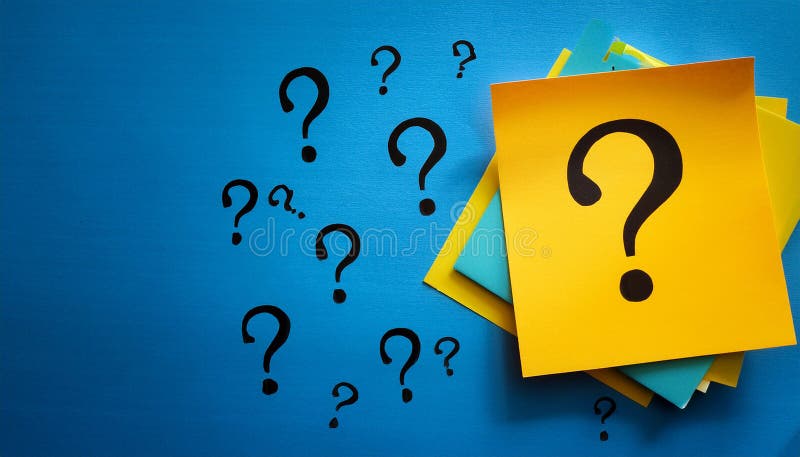 Paper Notes with Question Marks on Blue Background, Flat Lay. Space for ...