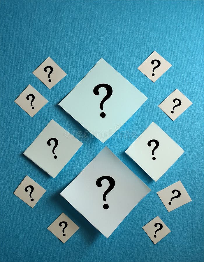 Paper Notes with Question Marks on Blue Background, Flat Lay. Space for ...