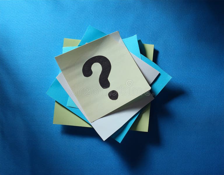 Paper Notes with Question Marks on Blue Background, Flat Lay. Space for ...