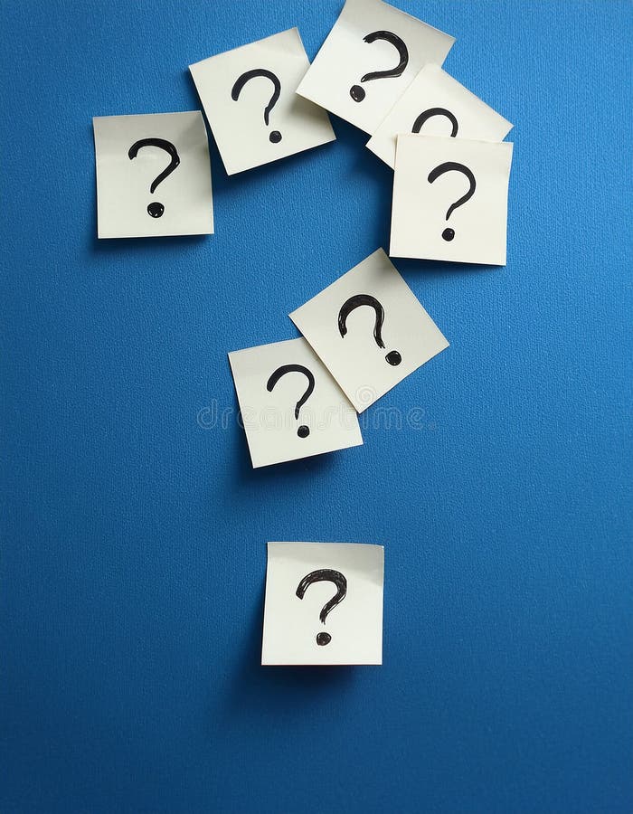 Paper Notes with Question Marks on Blue Background, Flat Lay. Space for ...