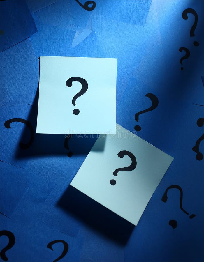 Paper Notes with Question Marks on Blue Background, Flat Lay. Space for ...