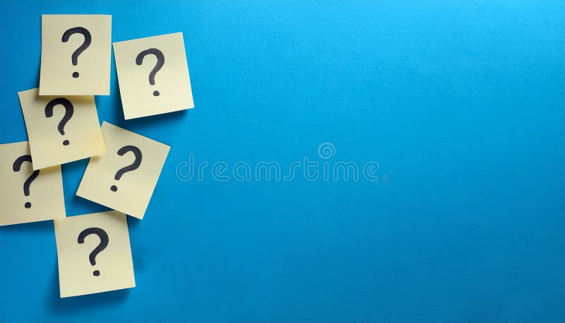 Paper Notes with Question Marks on Blue Background, Flat Lay. Space for ...