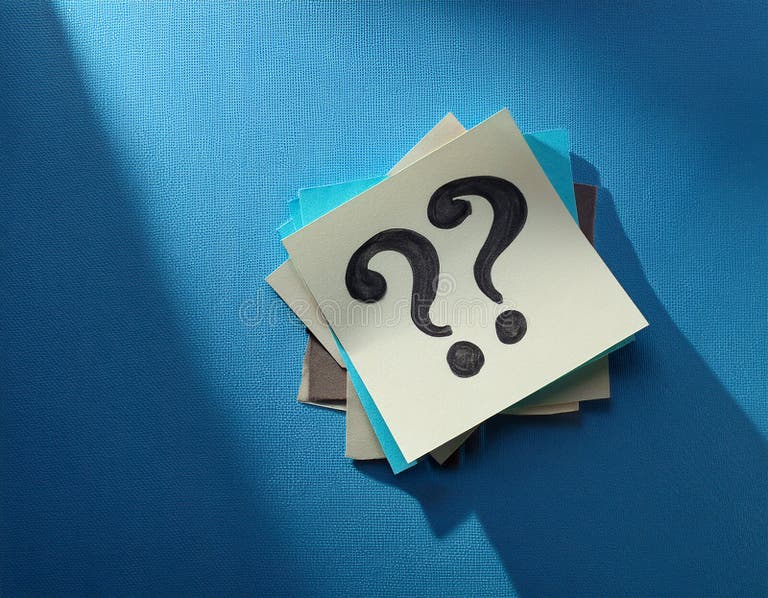 Paper Notes with Question Marks on Blue Background, Flat Lay. Space for ...