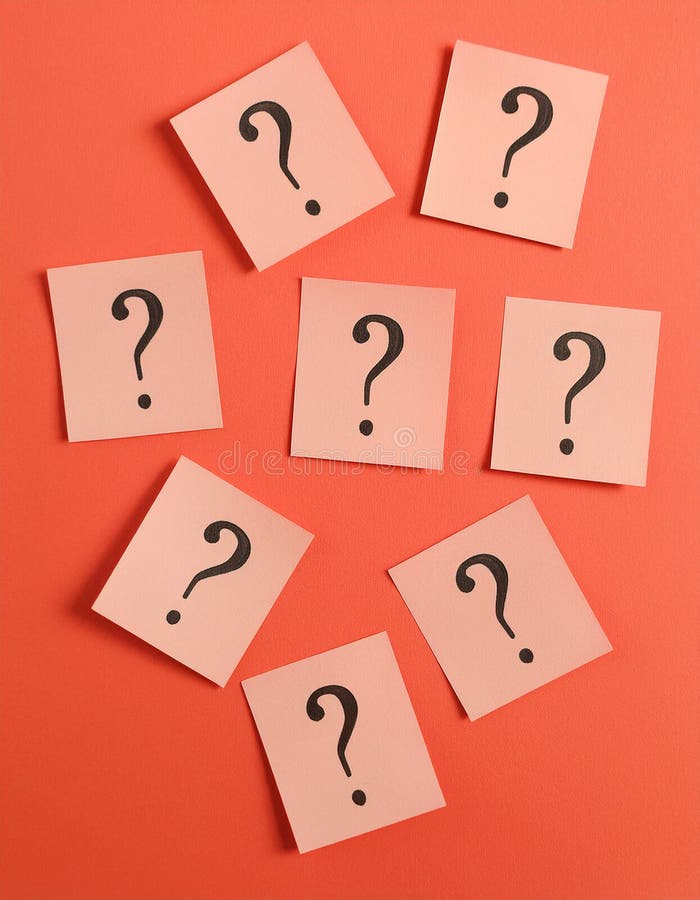 Paper Notes with Question Marks on Coral Background, Flat Lay. Space ...