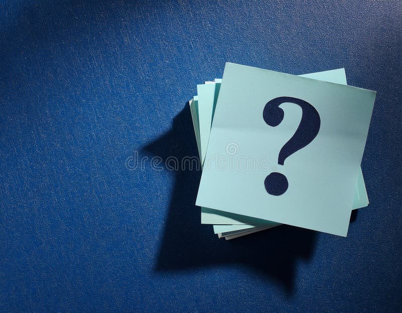Paper Notes with Question Marks on Navy Background, Flat Lay. Space for ...