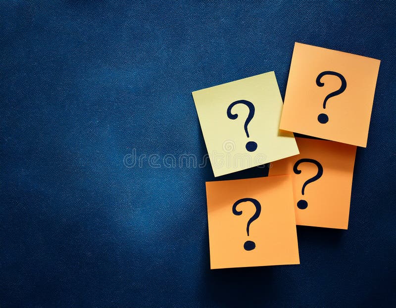 Paper Notes with Question Marks on Navy Background, Flat Lay. Space for ...