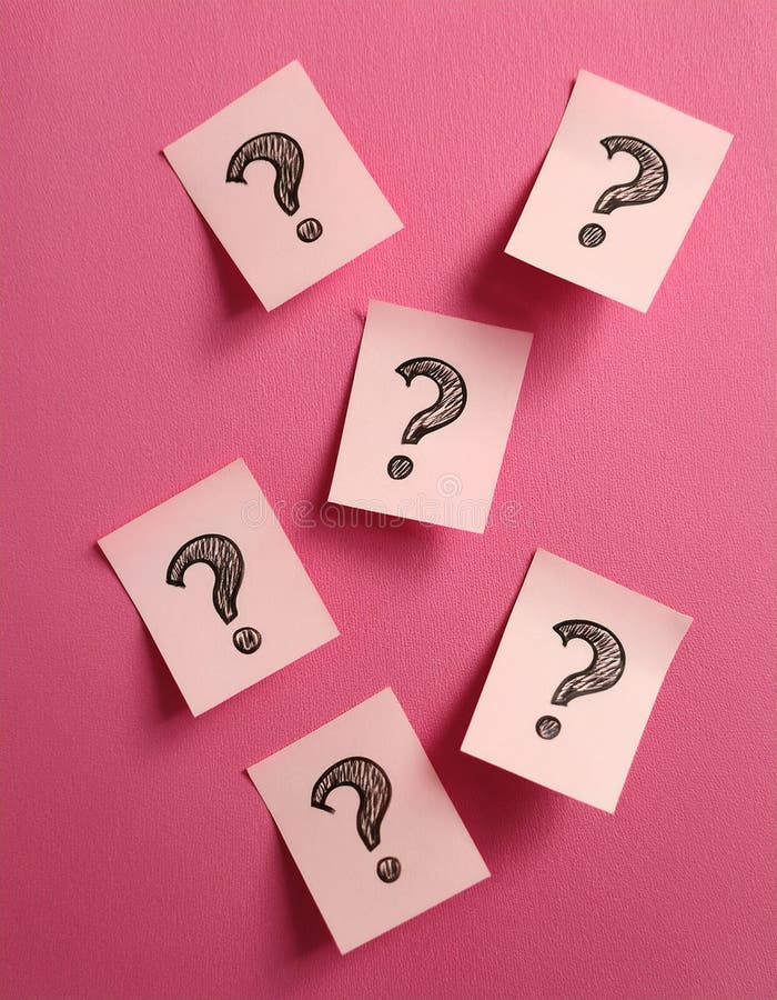 Paper Notes with Question Marks on Pink Background, Flat Lay. Space for ...