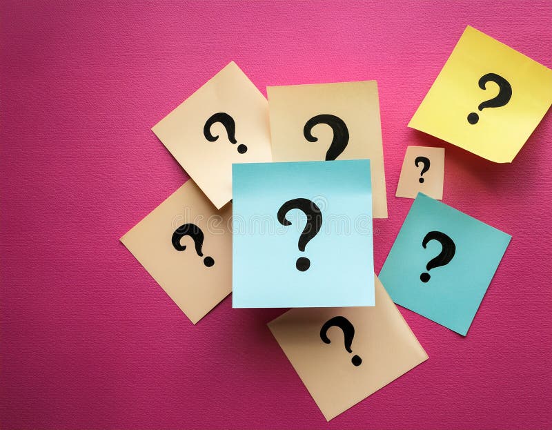 Paper Notes with Question Marks on Pink Background, Flat Lay. Space for ...