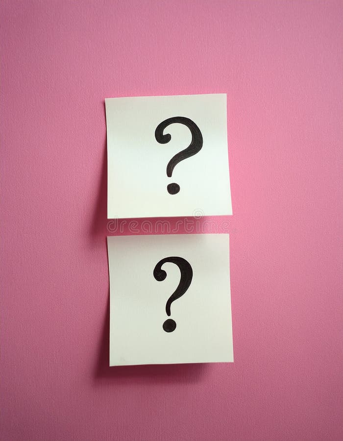 Paper Notes with Question Marks on Pink Background, Flat Lay. Space for ...