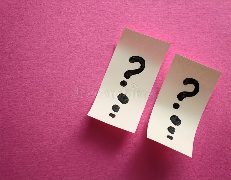 Paper Notes with Question Marks on Pink Background, Flat Lay. Space for ...