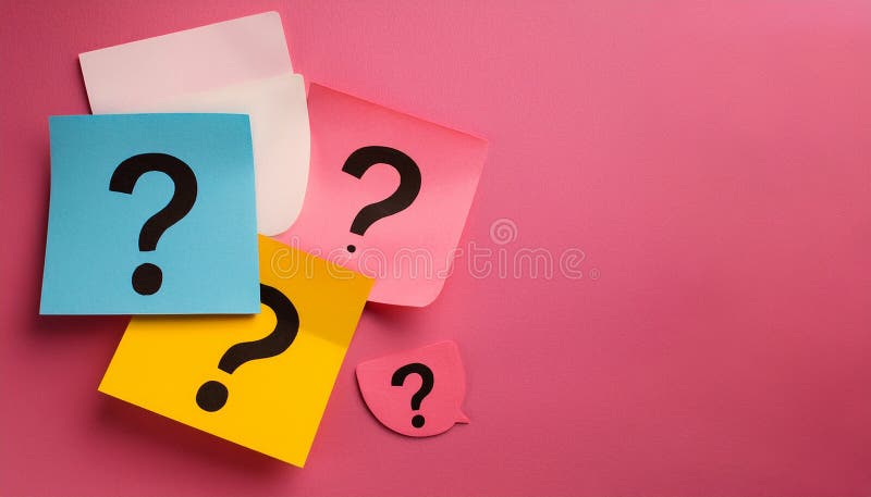 Paper Notes with Question Marks on Pink Background, Flat Lay. Space for ...