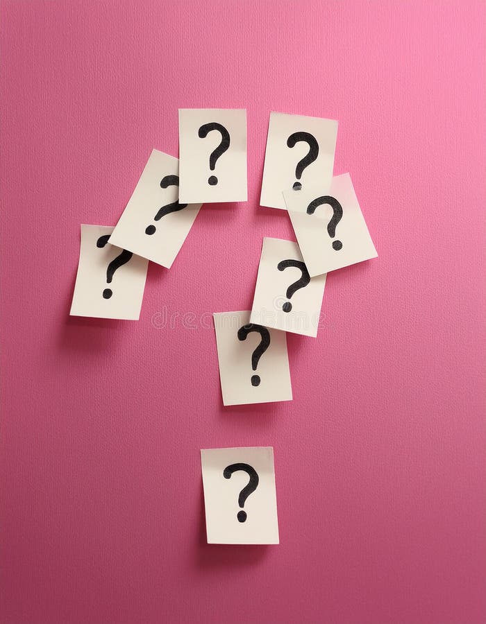 Paper Notes with Question Marks on Pink Background, Flat Lay. Space for ...