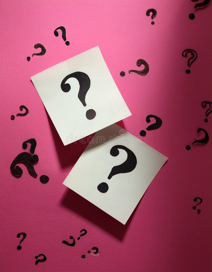 Paper Notes with Question Marks on Pink Background, Flat Lay. Space for ...