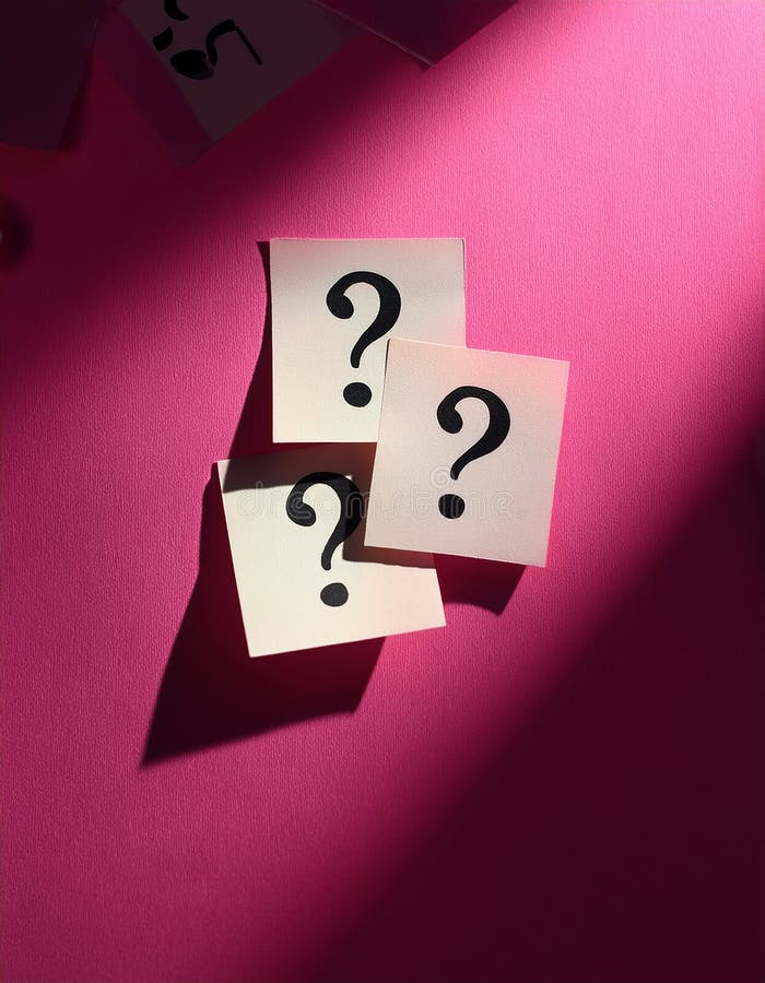 Paper Notes with Question Marks on Pink Background, Flat Lay. Space for ...