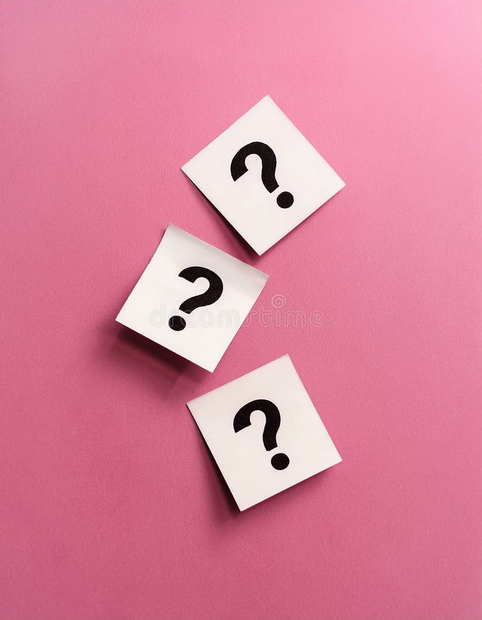 Paper Notes with Question Marks on Pink Background, Flat Lay. Space for ...