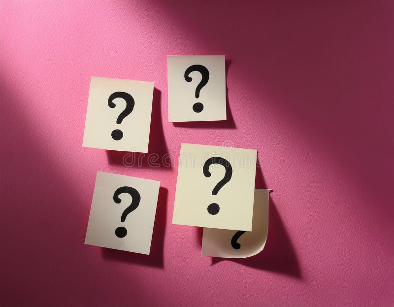 Paper Notes with Question Marks on Pink Background, Flat Lay. Space for ...