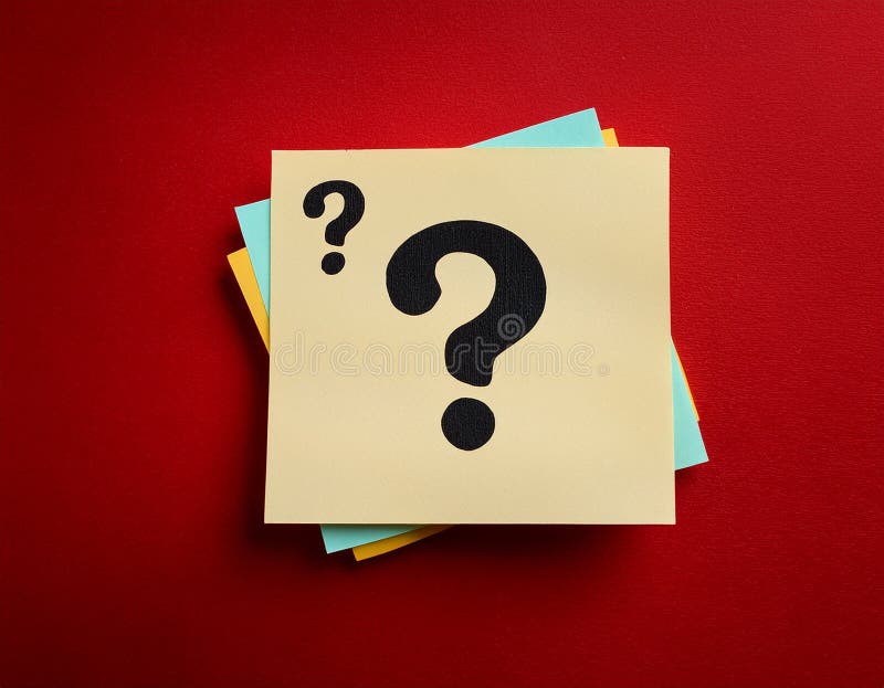 Paper Notes with Question Marks on Red Background, Flat Lay. Space for ...