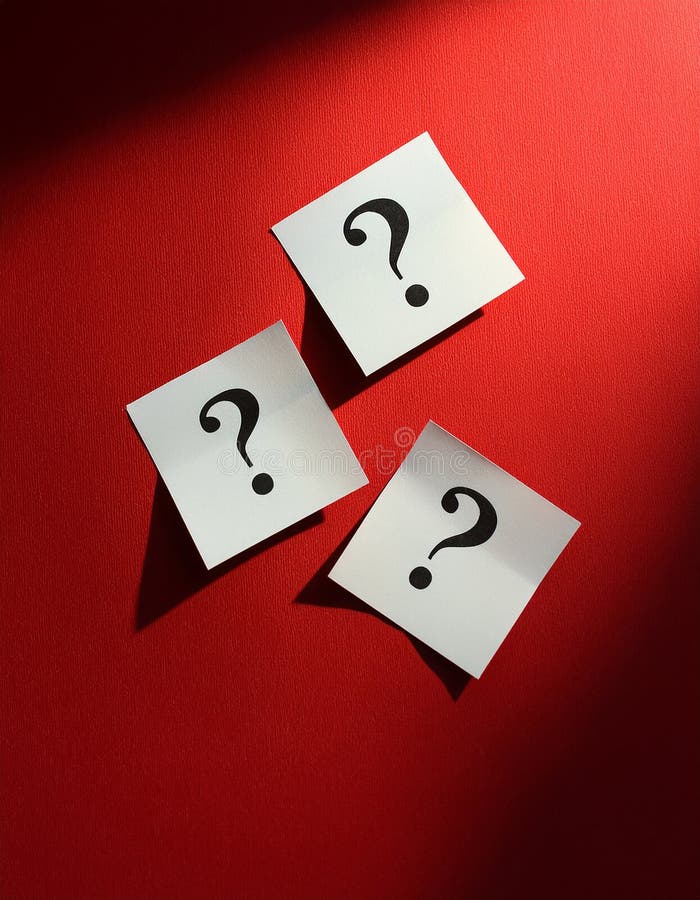 Paper Notes with Question Marks on Red Background, Flat Lay. Space for ...