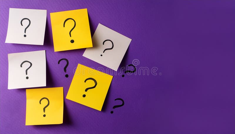 Paper Notes with Question Marks on Violet Background, Flat Lay. Space ...