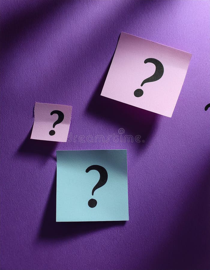Paper Notes with Question Marks on Violet Background, Flat Lay. Space ...