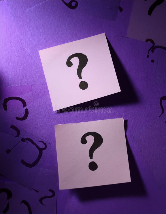 Paper Notes with Question Marks on Violet Background, Flat Lay. Space ...