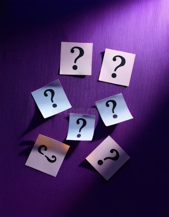 Paper Notes with Question Marks on Violet Background, Flat Lay. Space ...
