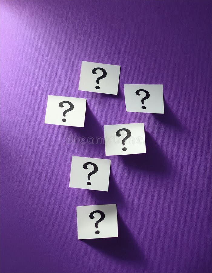 Paper Notes with Question Marks on Violet Background, Flat Lay. Space ...