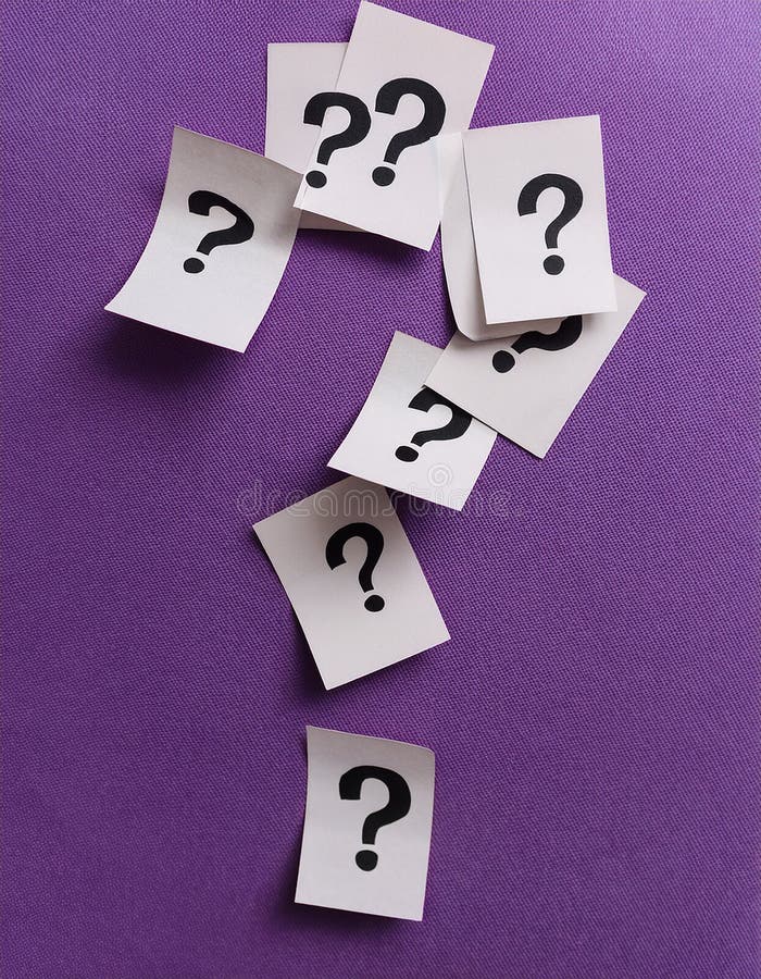 Paper Notes with Question Marks on Violet Background, Flat Lay. Space ...