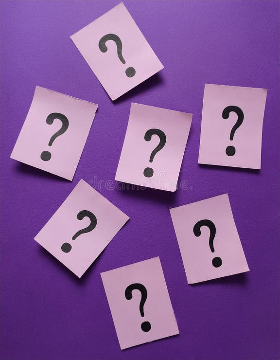 Paper Notes with Question Marks on Violet Background, Flat Lay. Space ...
