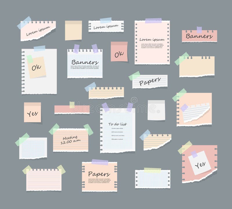 Paper Notes on Stickers, Notepads, Memo Messages. Stock Vector ...