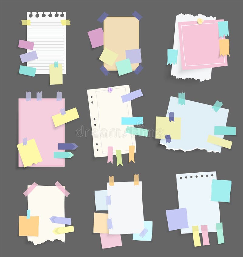Paper Notes Stickers. Set of Different Vector Note Papers. Blank of ...