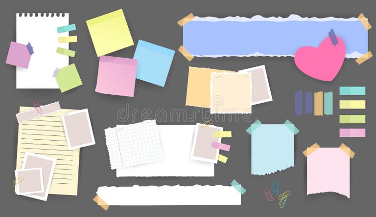Paper Notes Stickers. Set of Different Vector Note Papers. Blank of ...