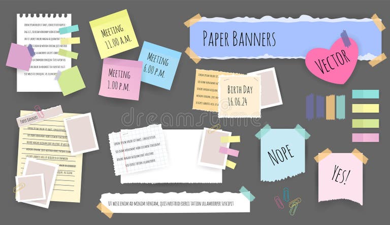 Paper Notes Stickers. Set of Different Vector Note Papers. Blank of ...