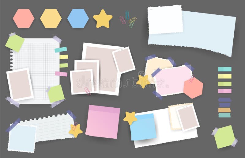 Paper Notes Stickers. Set of Different Vector Note Papers. Blank of ...