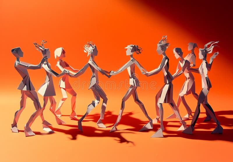 Paper Origami Figures Dancing in a Circle Joyful High Quality Image ...