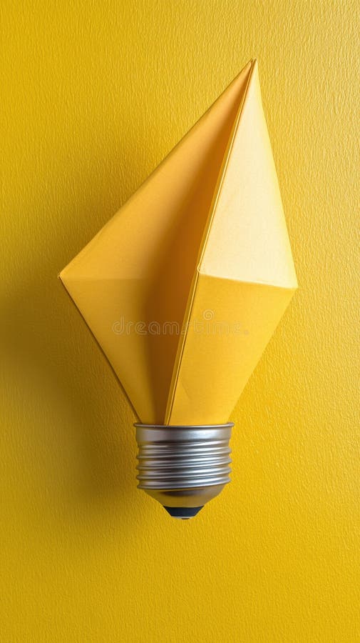 Origami Light Bulb Against a Vibrant Yellow Background Symbolizes ...