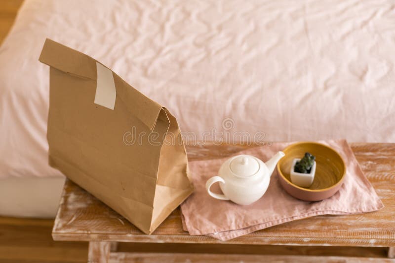 Paper Packages with Groceries on Kitchen Table Stock Image - Image of ...