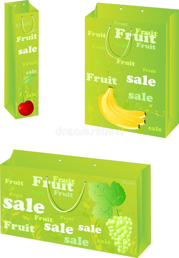 Paper Packets with Fruit Sale Design Stock Vector - Illustration of ...