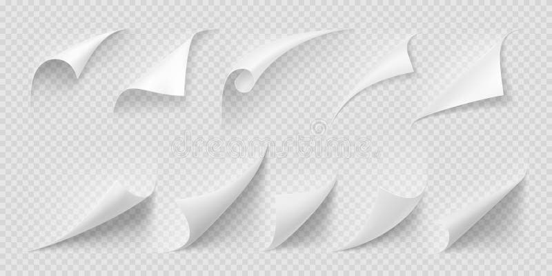Paper Page Curly Corners, Bent White Sheets Set Stock Vector ...