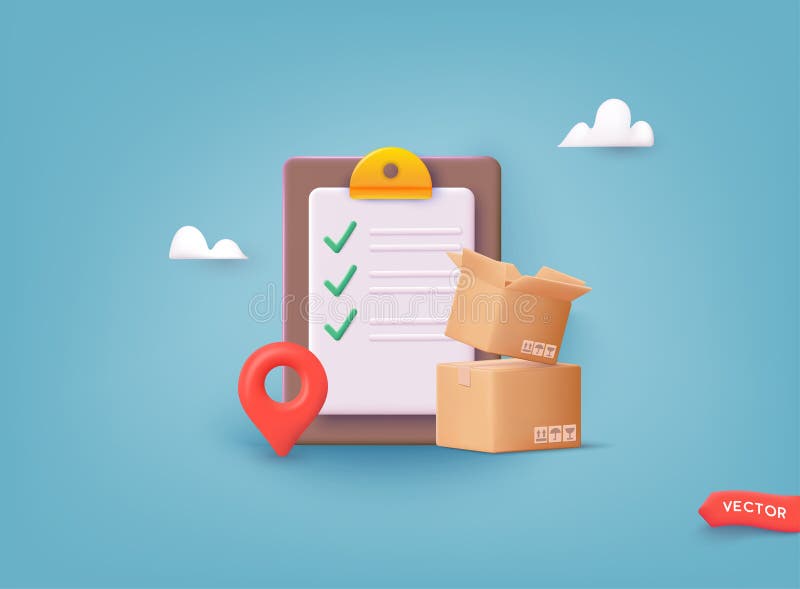 Paper Parcel Package Boxes with Clipboard and Check List. Delivery ...