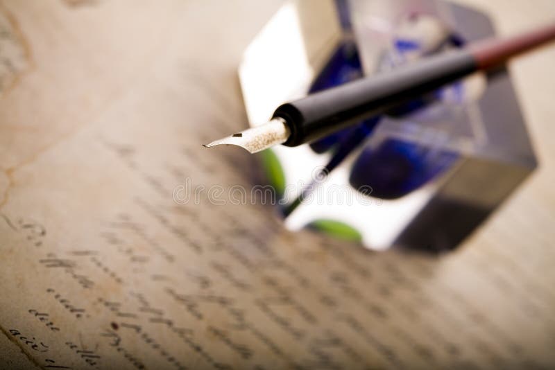 Fountain pen and old paper stock image. Image of feather - 19300375