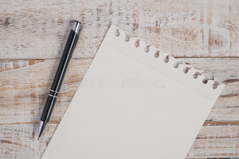 Paper and Pen on Wood Table for Background Stock Photo - Image of ...