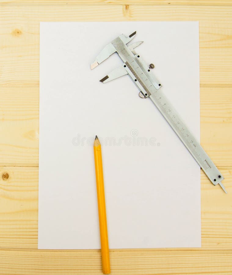 Paper with Pencil and Working Tools on Wooden Stock Image - Image of ...
