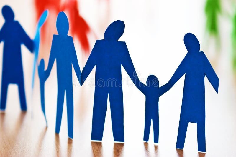 Paper chain people stock image. Image of mother, blue, gray - 665703