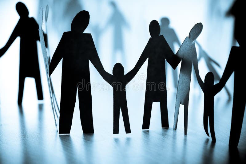 Paper chain people stock image. Image of mother, blue, gray - 665703