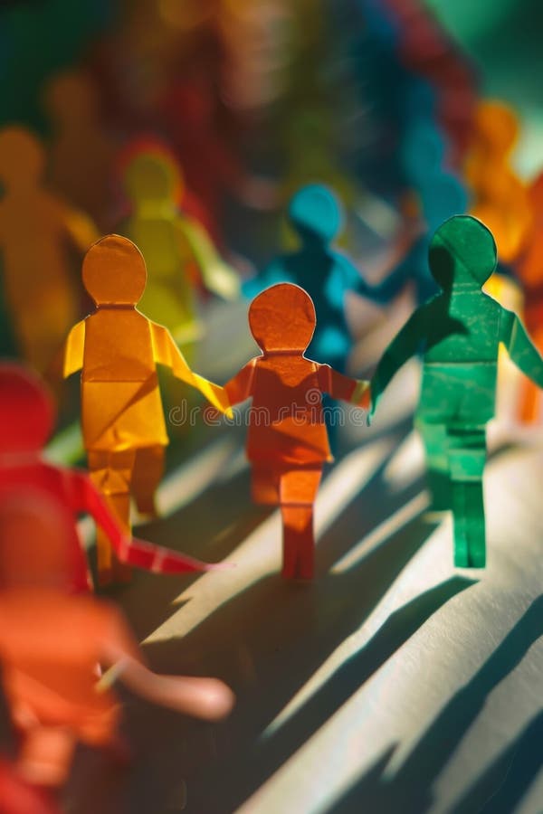 Paper People of All Colors Holding Hands Together Stock Illustration ...