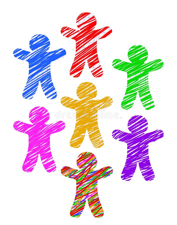 Paper People Colored with Markers Isolated on White Background Stock ...