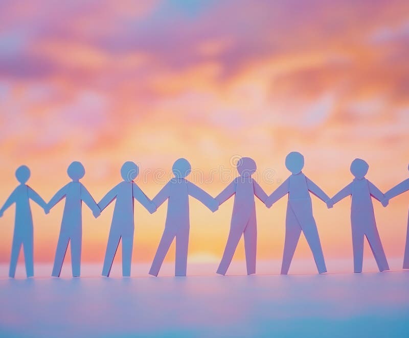 Paper People Holding Hands at Sunset: Unity and High Quality Image ...