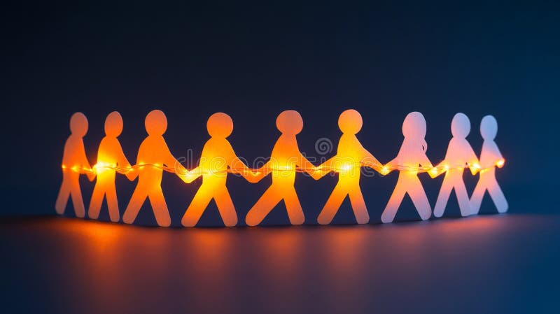 Paper People Holding String Lights in a Circle Stock Illustration ...