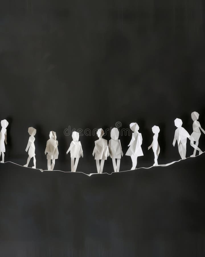 Paper People Walk Along Wire Stock Photo - Image of miniature, string ...